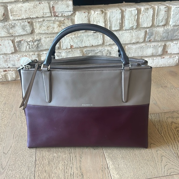 Coach | Bags | Coach Borough Bag Gray And Burgundy 5 Compartments ...